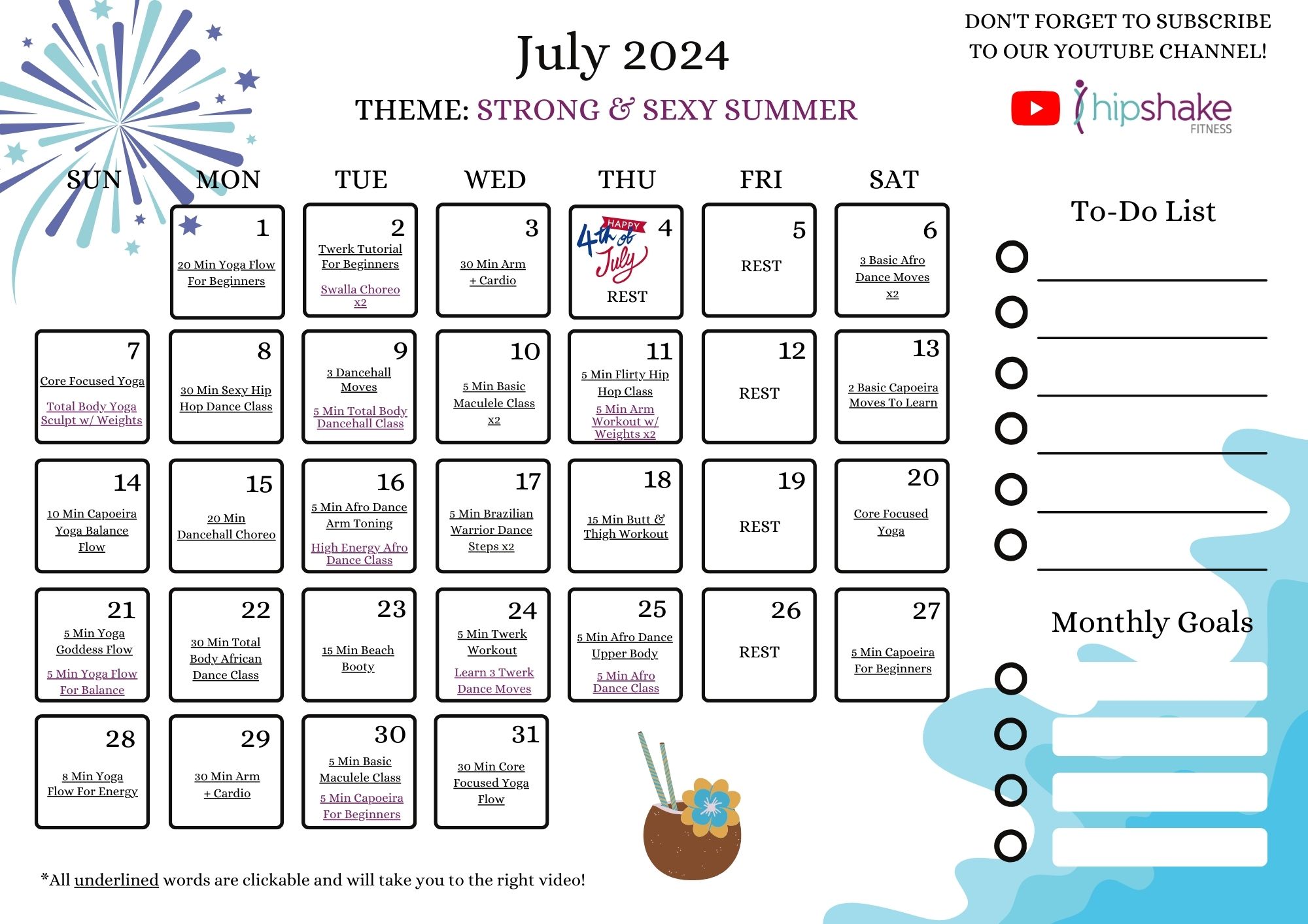 Free Online Dance Workout Monthly Schedule - Hip Shake Fitness